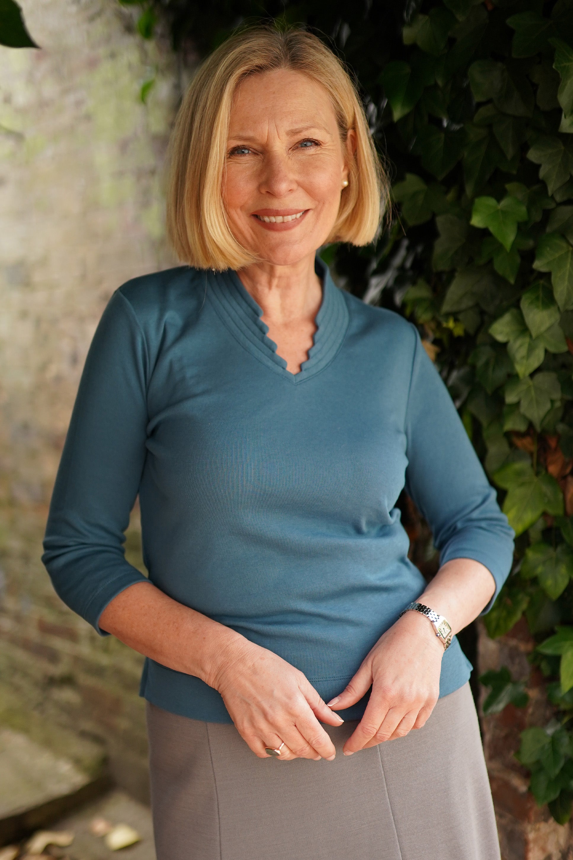 Step Neck Top - Poppy - Classic Women's Tops – Carr & Westley