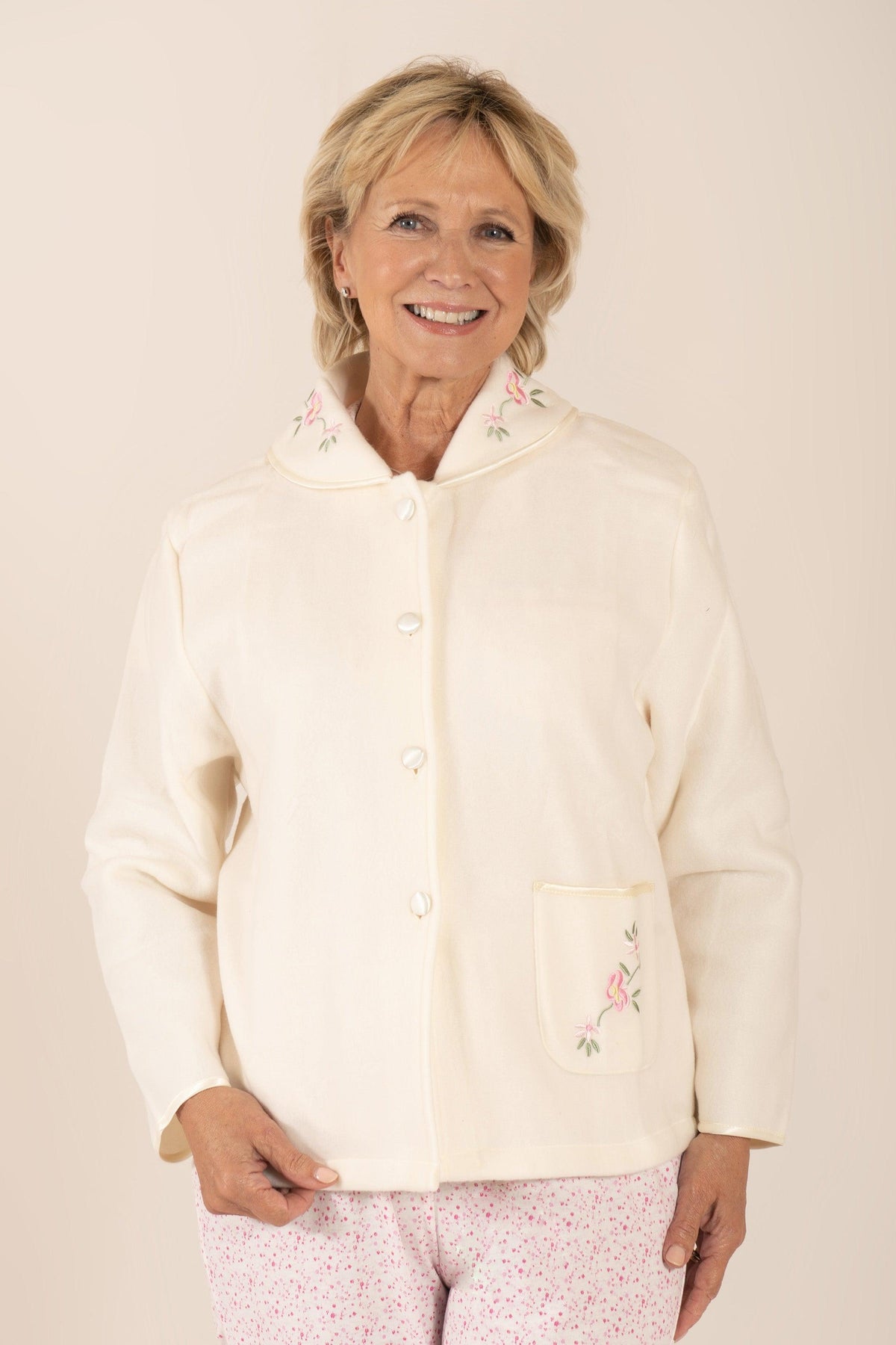 Embroidered Collar Bed Jacket by Slenderella - Women's Bed Jackets ...