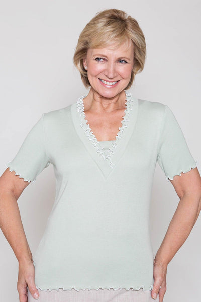 Ruffle Trim V Neck Top | Betsy – Carr & Westley